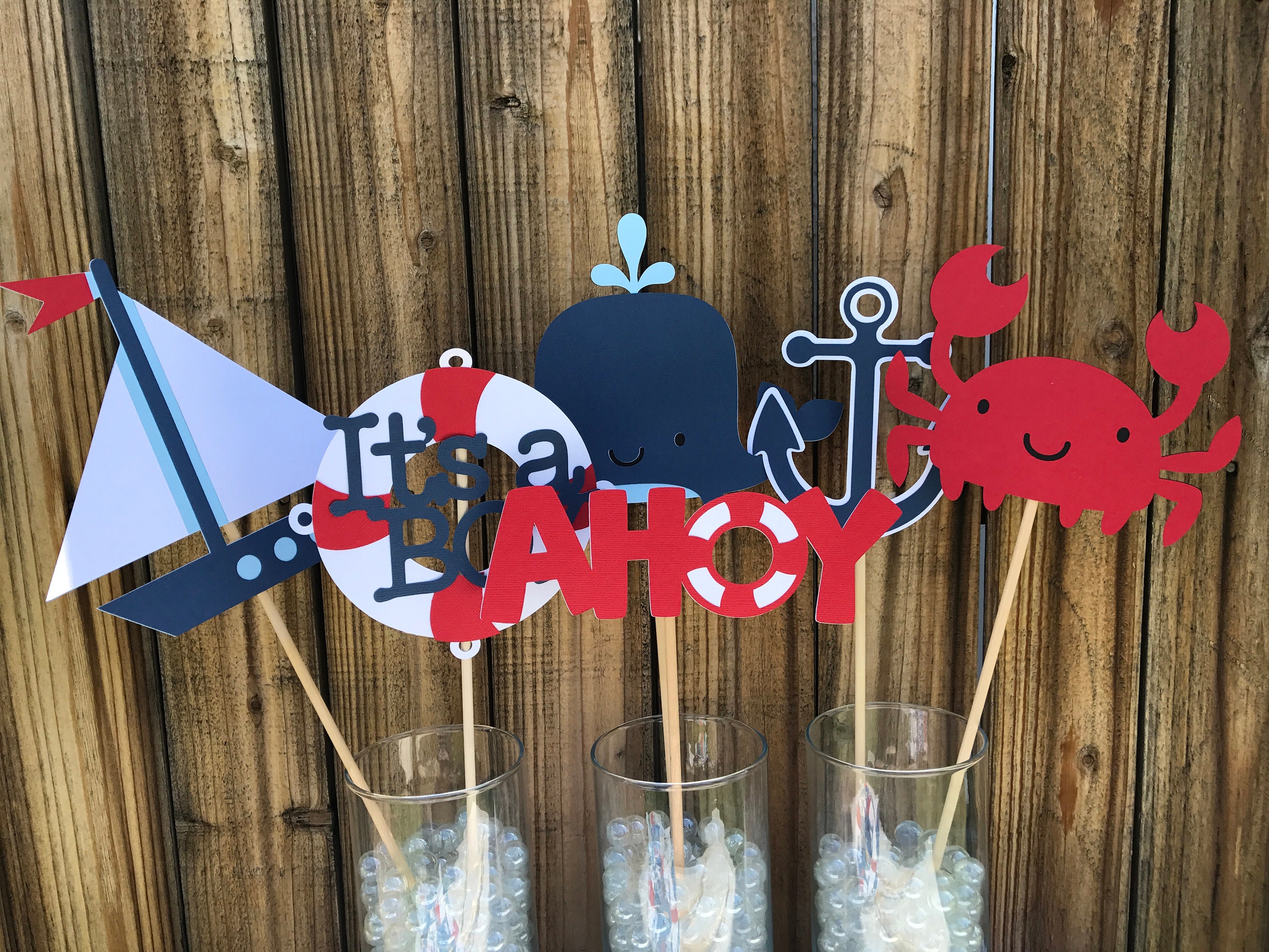 Nautical Baby Shower Centerpiece Sticks: Whale, Crab, Anchor Set - Etsy
