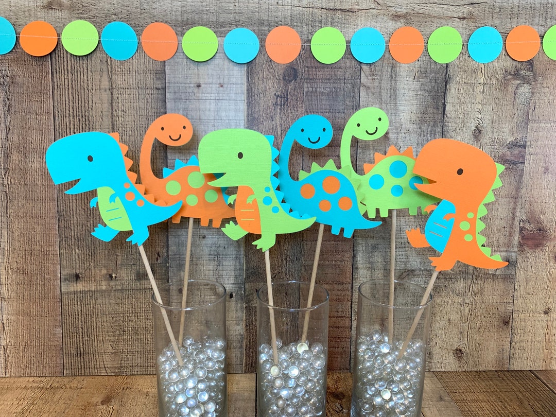 Dinosaur Centerpieces- Orange, Lime, and Aqua - Etsy