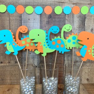 Dinosaur Centerpieces- Orange, Lime, and Aqua - Etsy