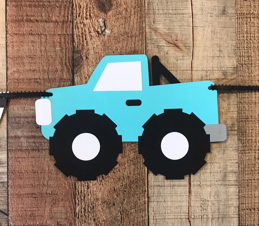 Turquoise and Lime Monster Truck Pennant Banner - Etsy