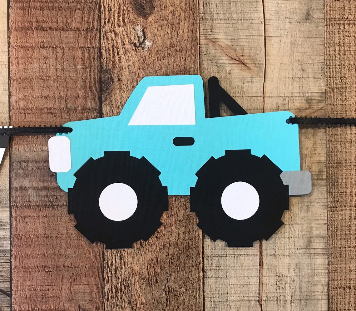 Turquoise and Lime Monster Truck Pennant Banner - Etsy