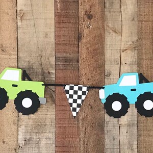 Turquoise and Lime Monster Truck Pennant Banner - Etsy