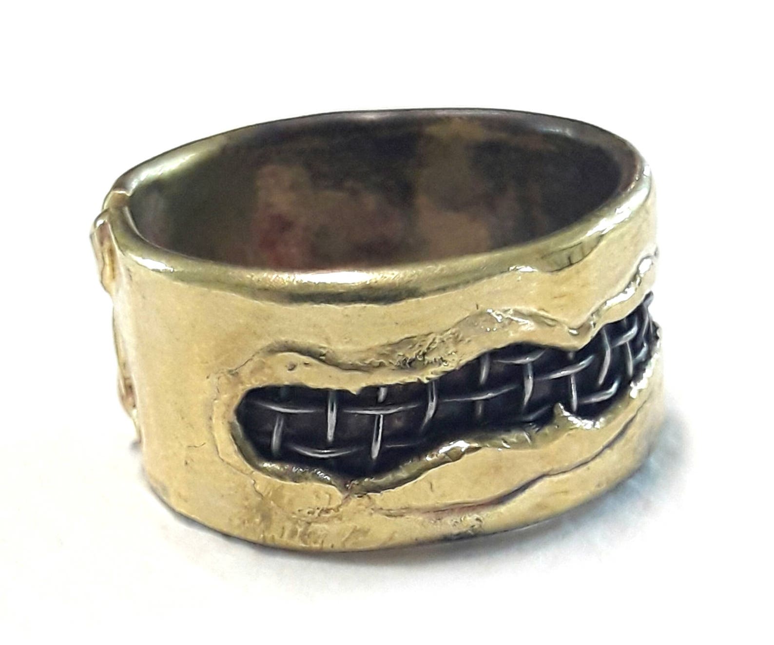 Brass Ring With Steel Mesh. Open Ring Forged With Hammer. - Etsy