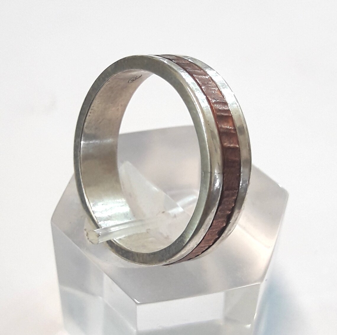 Sterling Silver Engagement Ring With Center of Copper and Custom Text ...