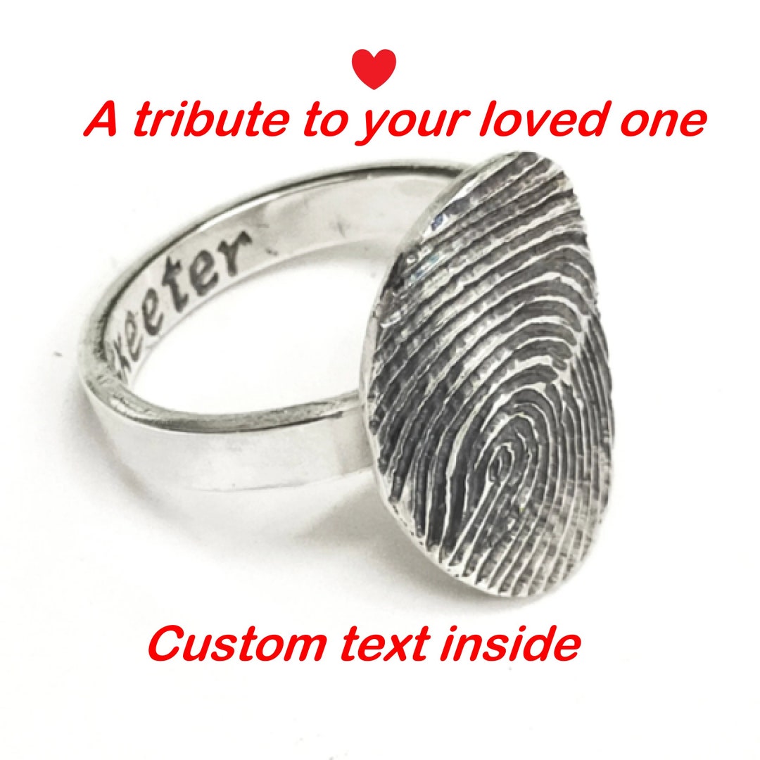 Engraved Custom Fingerprint Oval Silver Ring, Memorial Ring ...