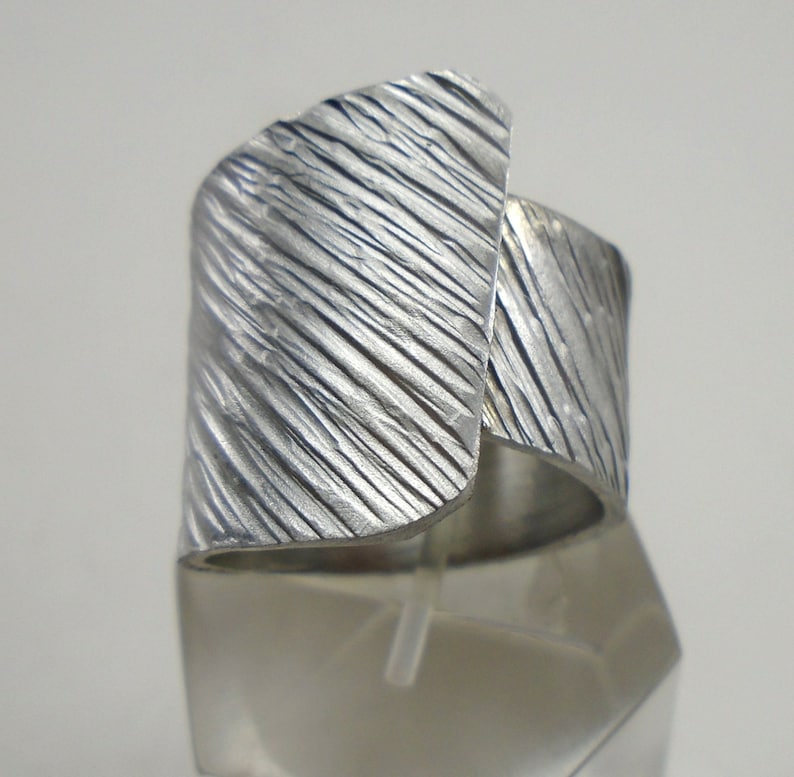 Open Aluminum Ring Handmade Forged With Textured Diagonal - Etsy