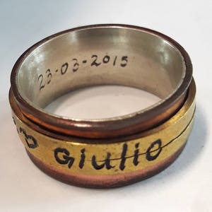 Rotating - Spinner - Ring With Secret Code and Custom Text. Silver Ring ...