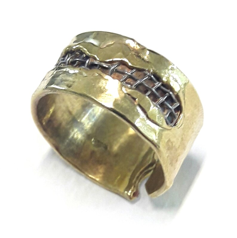 Brass Ring With Steel Mesh. Open Ring, Forged With Hammer. - Etsy