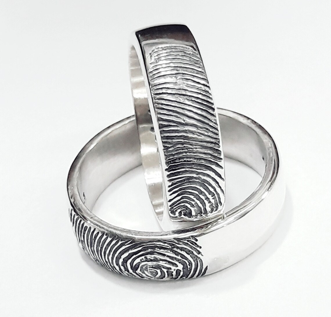 Two Silver Engagement or Wedding Ring Couple Ring With - Etsy