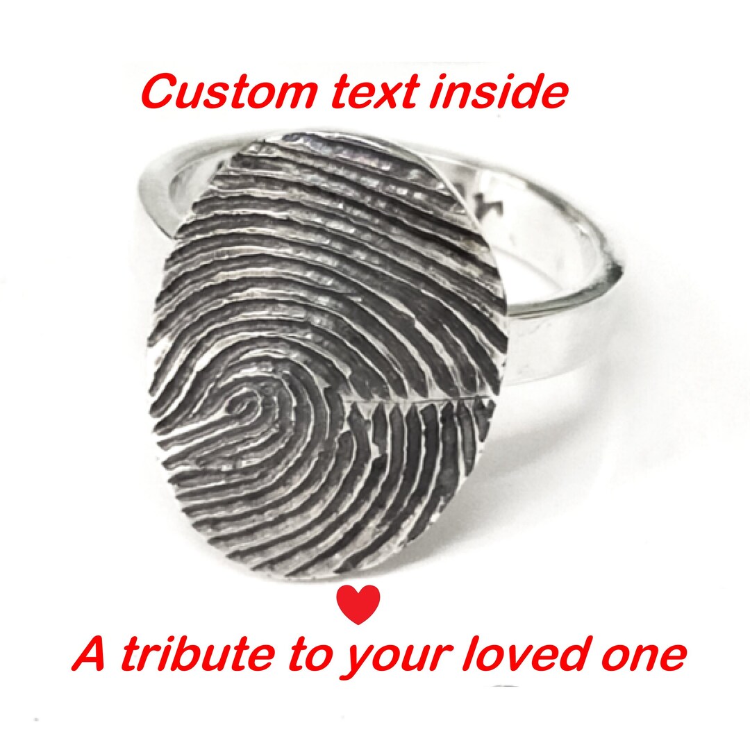 Silver Engraved Custom Fingerprint Ring, Oval Memorial Ring ...