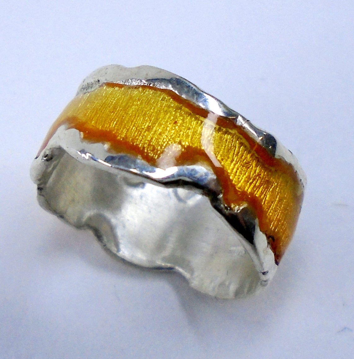 Silver Ring With Melted Border and Transparent Enamel. - Etsy