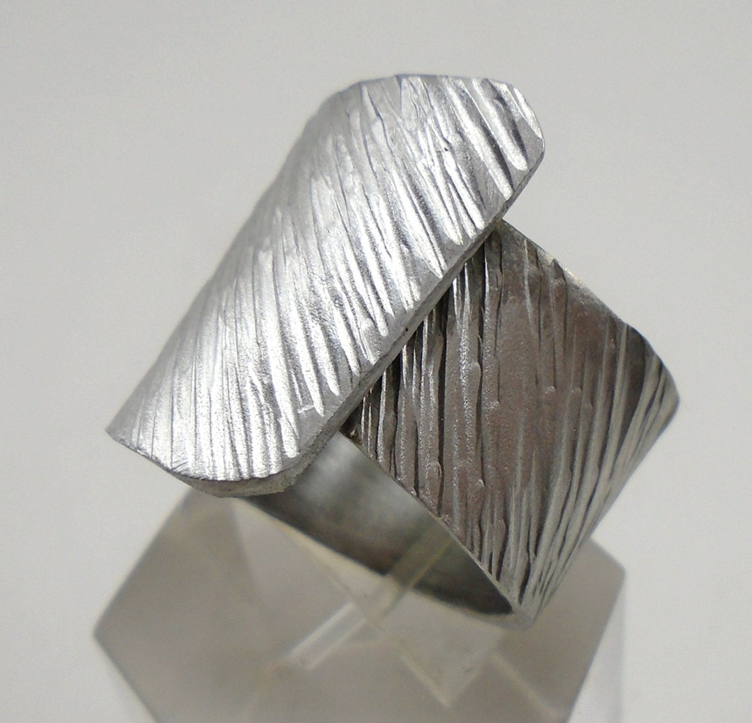 Open Aluminum Ring Handmade Forged With Textured Diagonal - Etsy