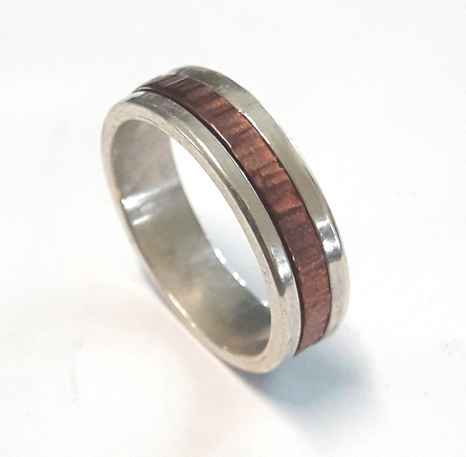 Sterling Silver Engagement Ring With Center of Copper and Custom Text ...