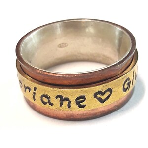 Rotating - Spinner - Ring With Secret Code and Custom Text. Silver Ring ...