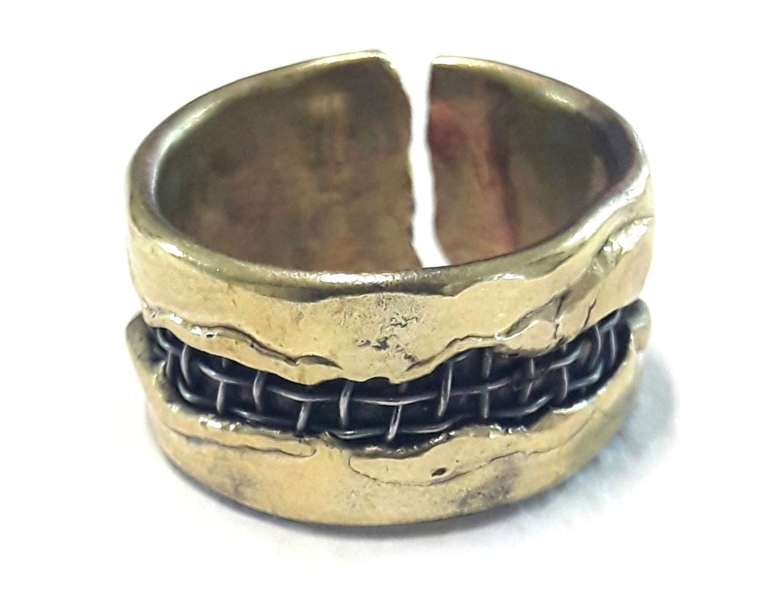 Brass Ring With Steel Mesh. Open Ring Forged With Hammer. - Etsy