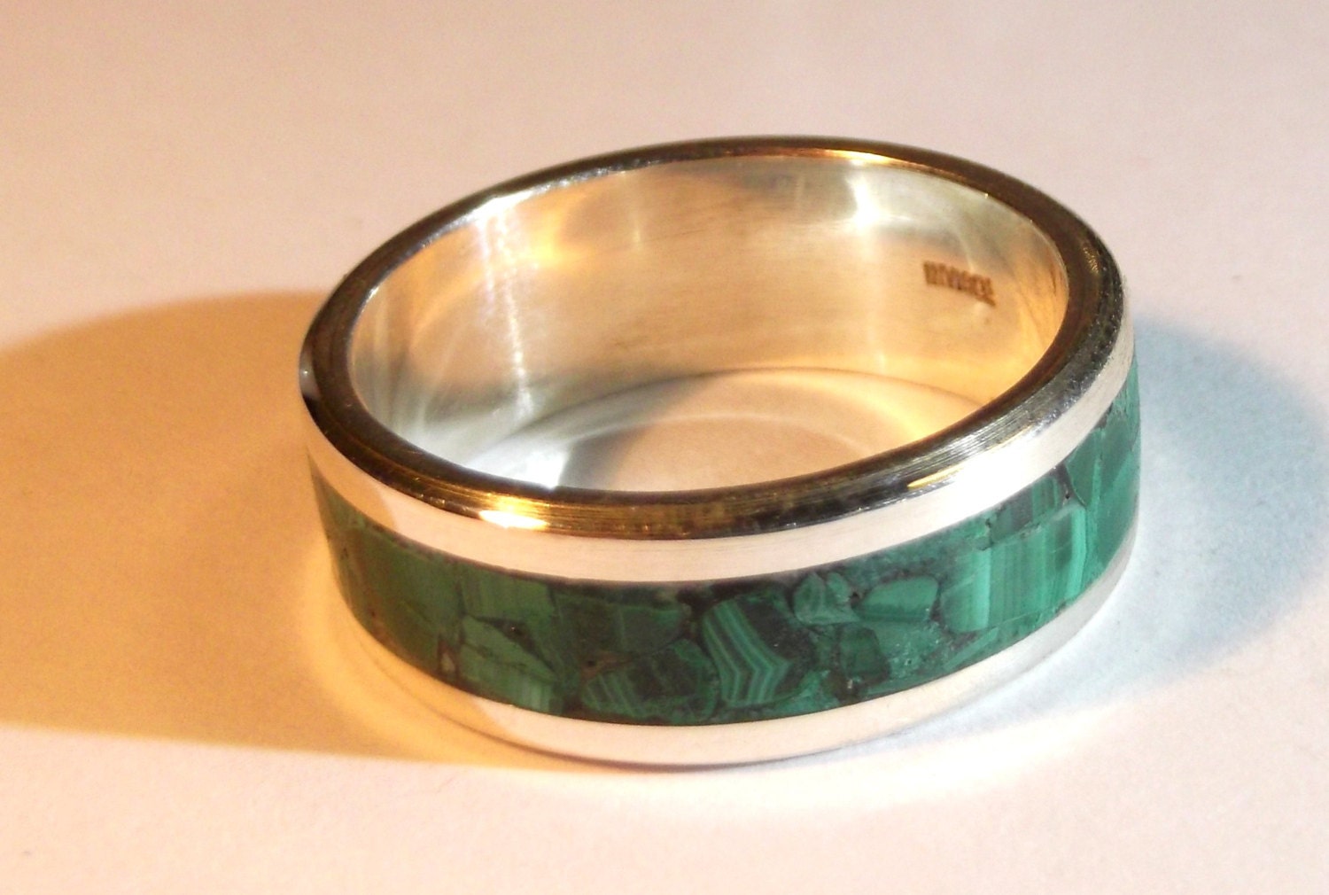 Personalized Text Sterling Silver Band Ring, With Malachite Stone. - Etsy