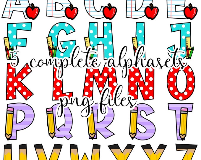 Teacher Alpha Doodle Letters PNG | School Letters | Back to School ...