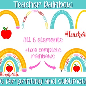 Teacher Rainbow PNG Clipart Bundle | Pencil Paperclip Apple Rainbow ...