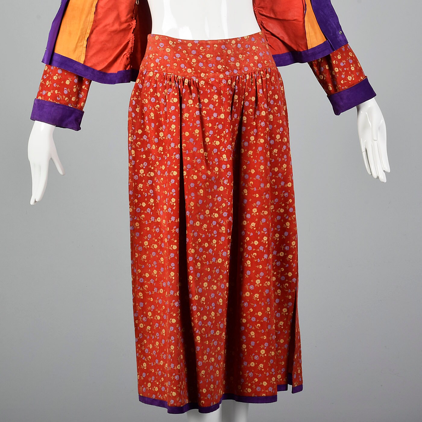 Small 1970s Mario Valentino Leather Separates Suede Two Piece Set Silk ...