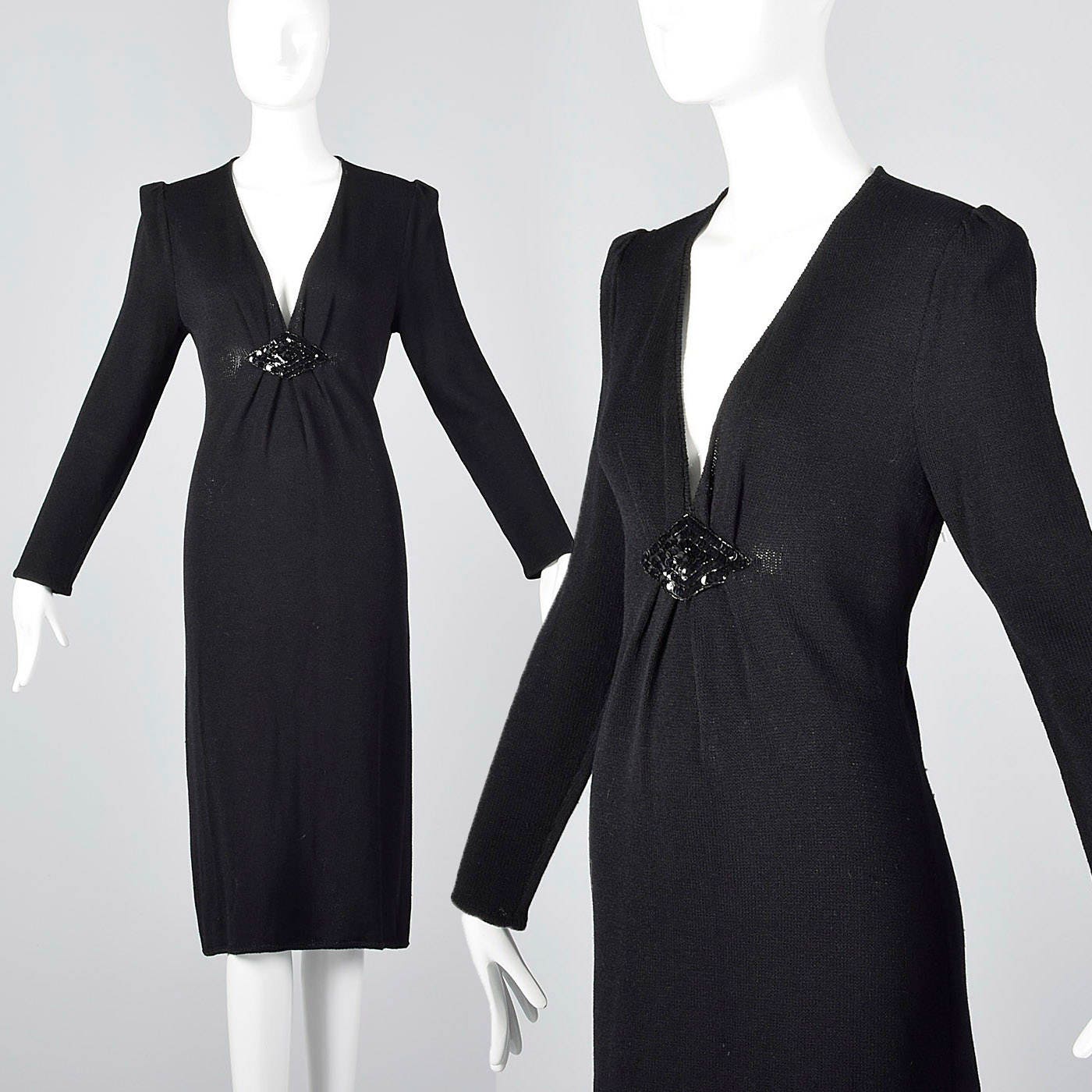 St John Deep V Neck Simple Winter Dress Long Sleeve Evening Dress ... St John Deep V Neck Simple Winter Dress Long Sleeve Evening Dress ...