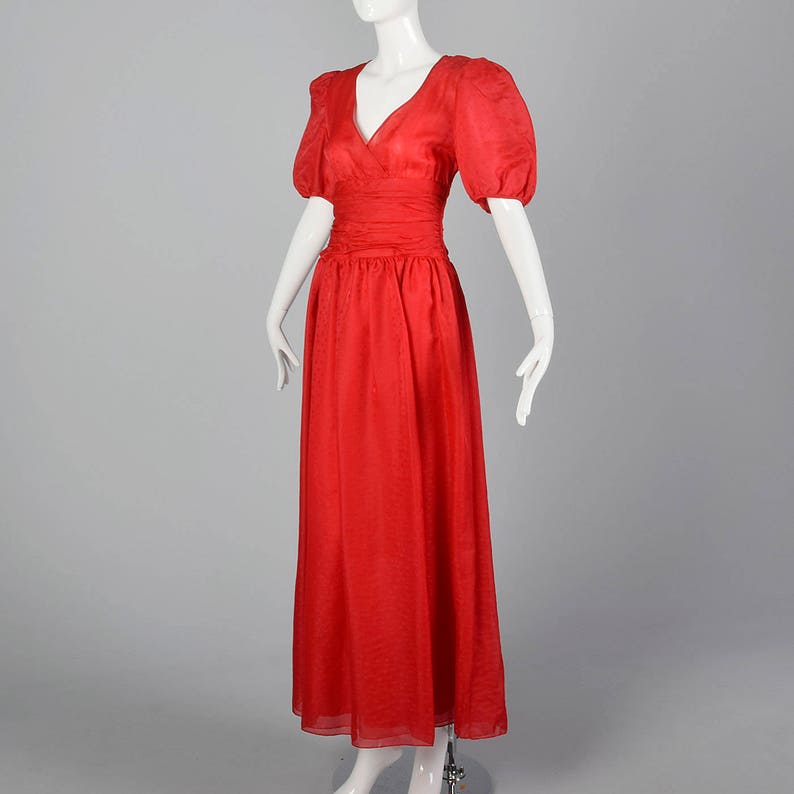 Small 1980s Red Maxi Dress Long Evening Dress Short Sleeves Maxi Skirt ...