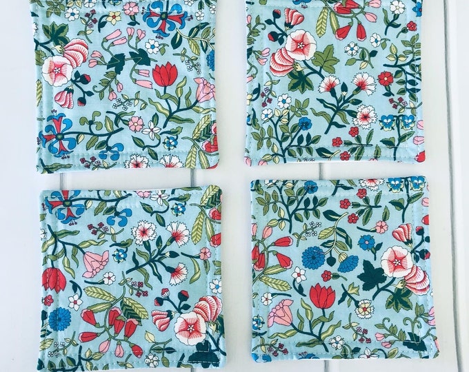 Liberty Fabric Quilted Drink Coasters - Floral Drink Coasters - Quilted ...