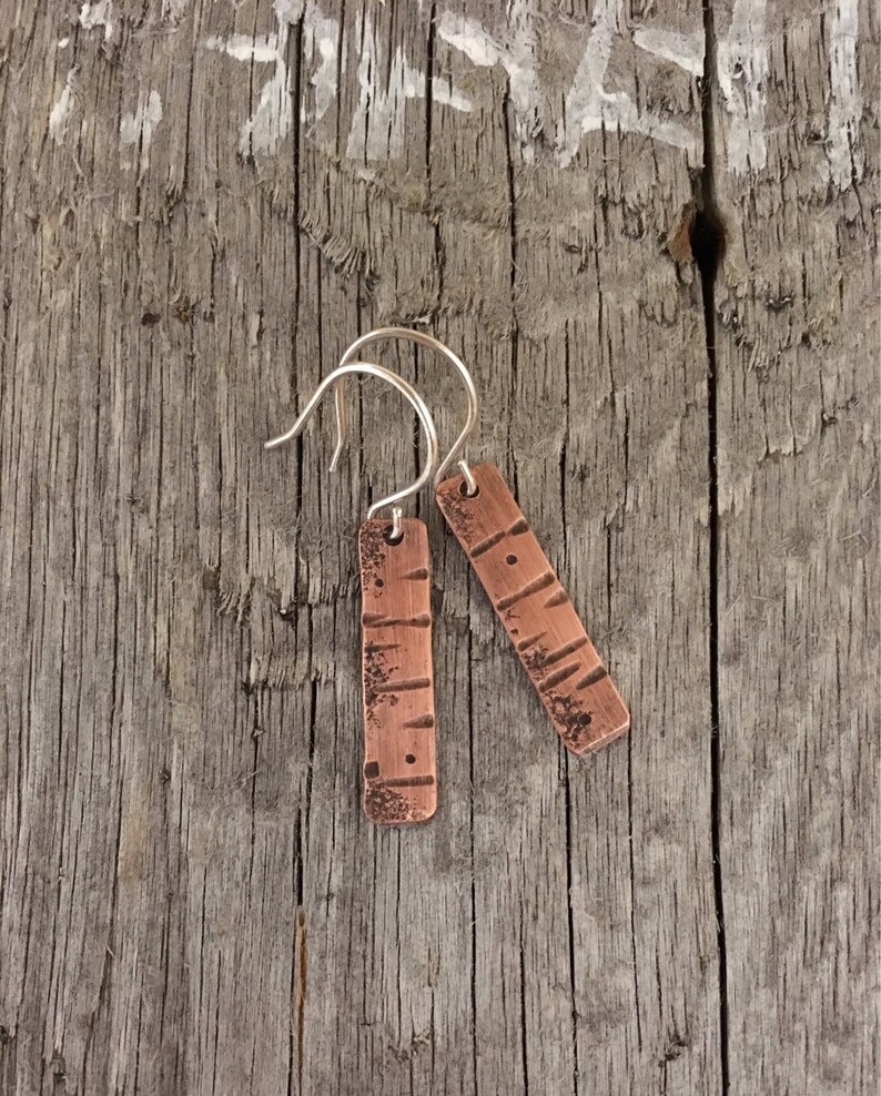 Birch Tree Bark Hammered Copper Stick Earrings - Etsy