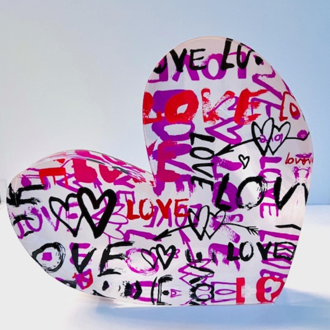 Graffiti Love Acrylic Heart Block Home Decor - Etsy