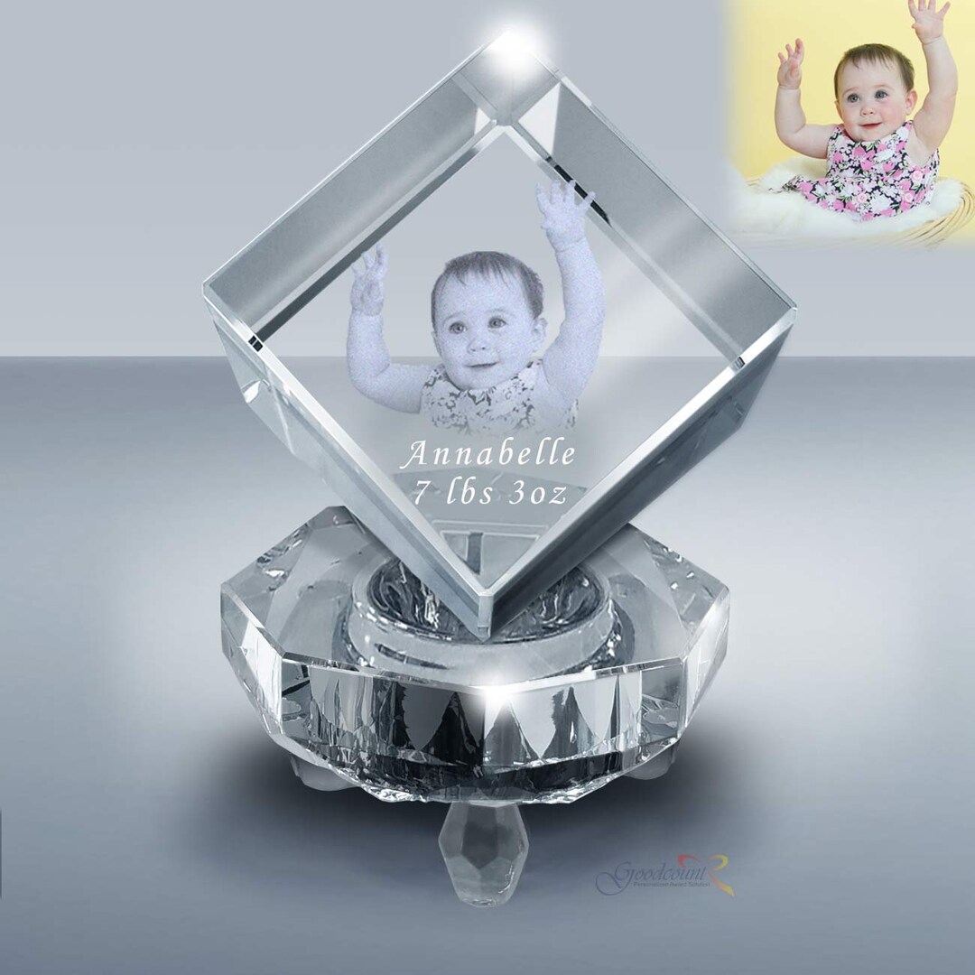 3D Photo Laser Etched Crystal Cube With LED Base, Personalized Gift - Etsy