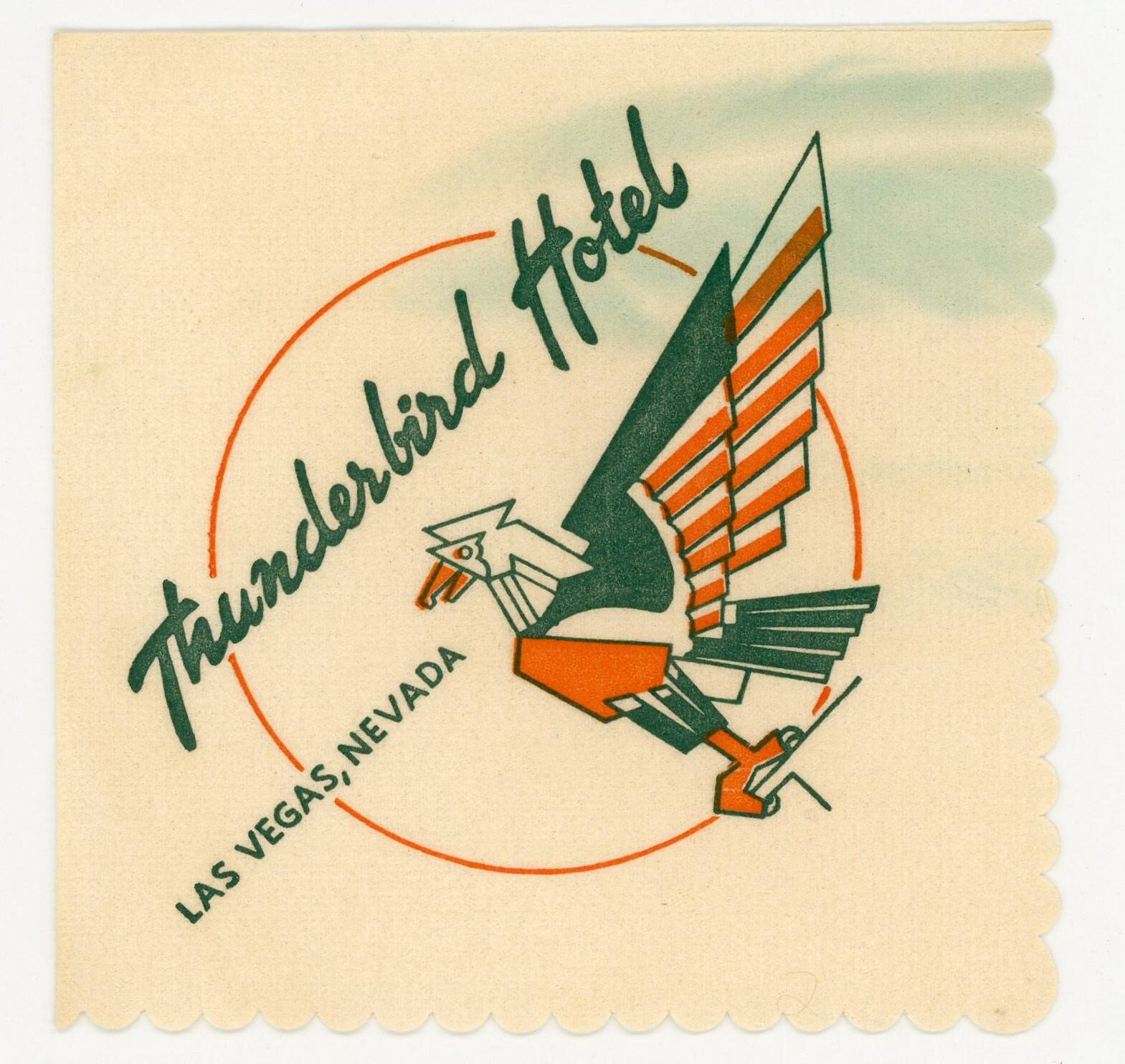 1960 Vintage Thunderbird Hotel Cocktail Napkin Las Vegas Nevada Casino ...