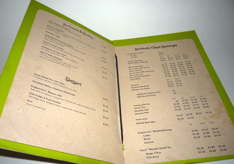 Rare 1996 Original Cafe Starbucks Coffee Cocktails Beer Wine Ice Cream ...