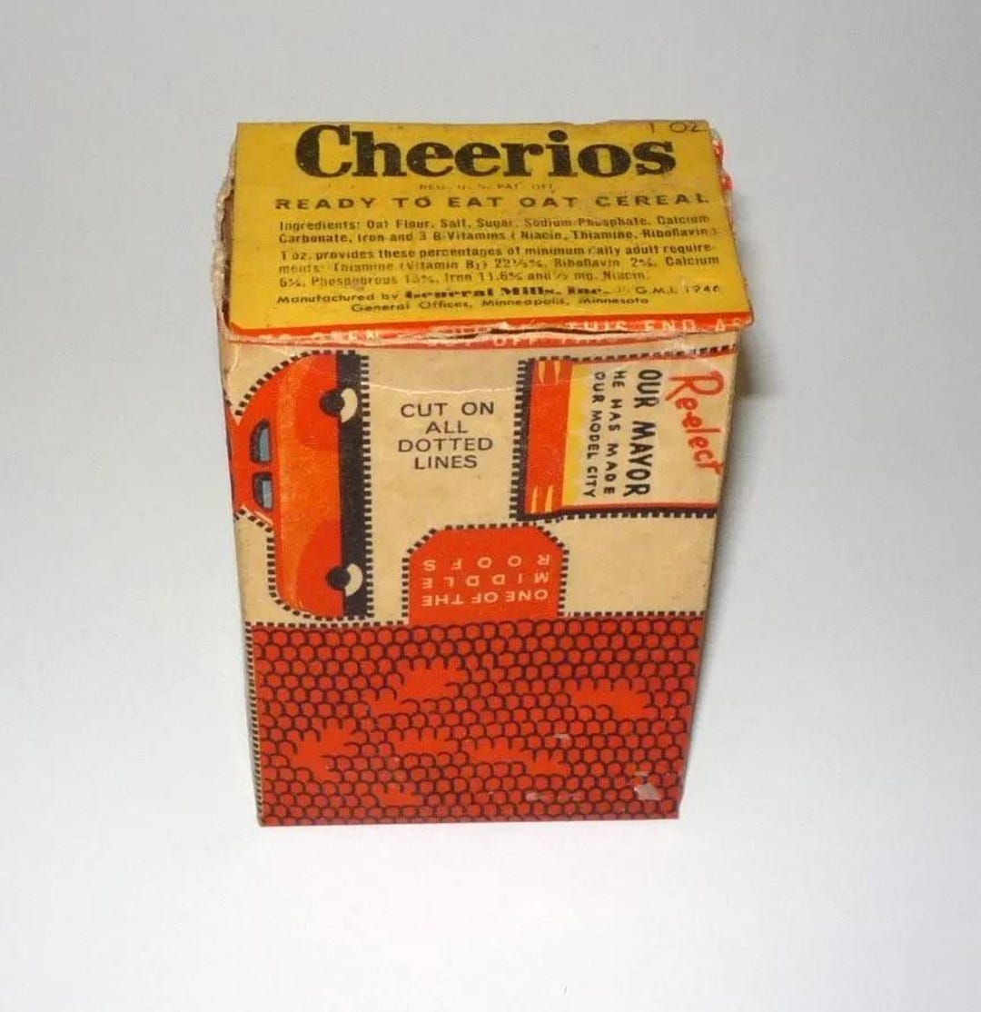 1946 Cheerios Cereal 1oz Box Package Automobile Town Cut Outs General Mills 3 - Etsy