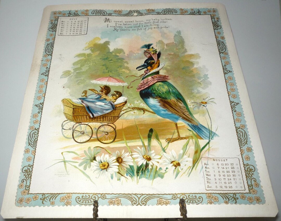 Beautiful Comic Birds 1899 July August Calendar Page Mcloughlin ...