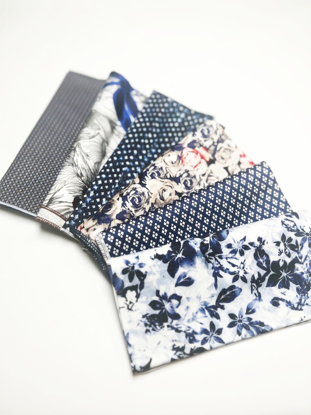 6 X Vintage Patterned Blue Floral Handkerchiefs, Mixed Hankies, 6 ...