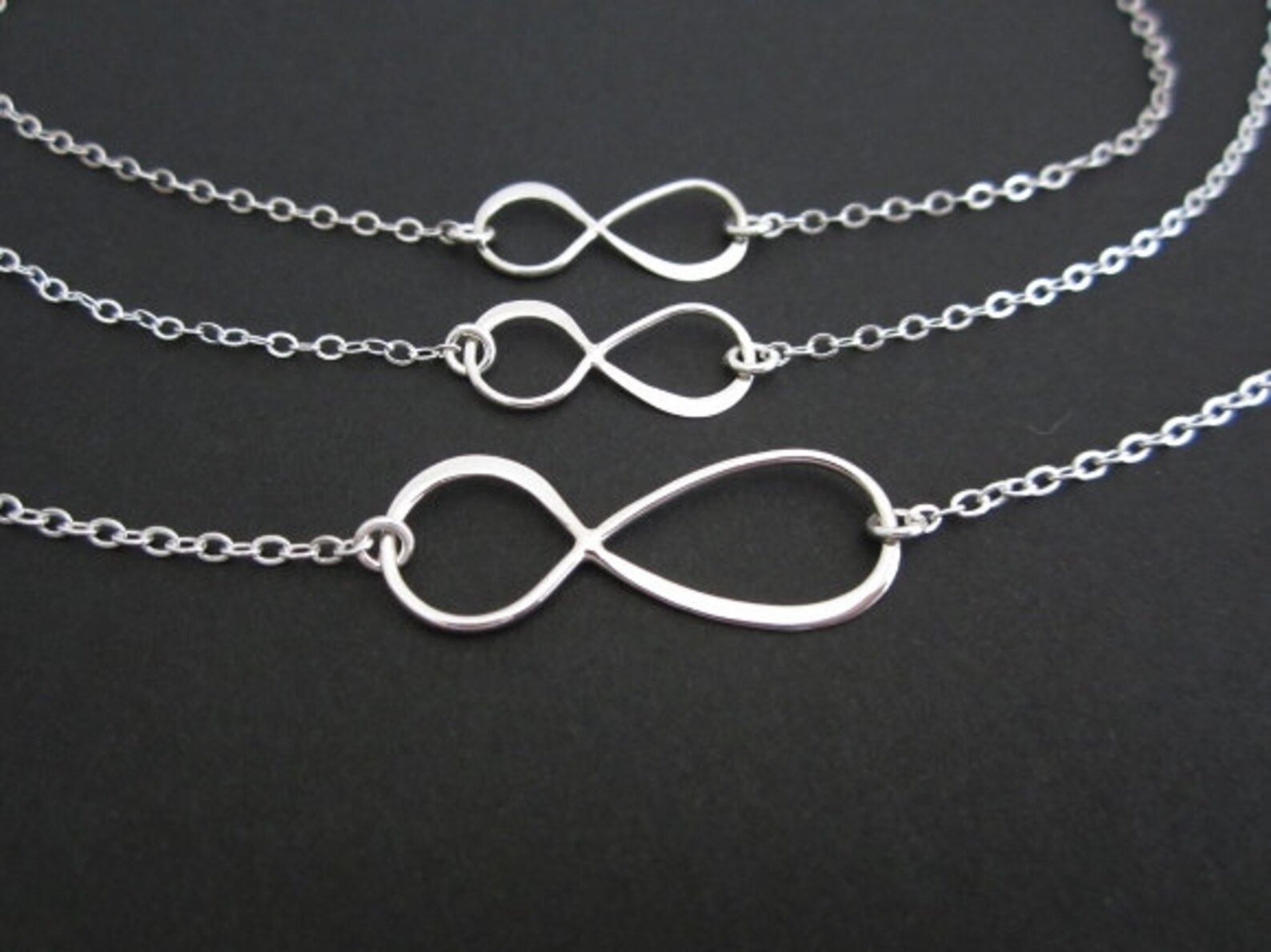 THREE Sterling Silver Infinity Necklace Set. Matching Mother - Etsy