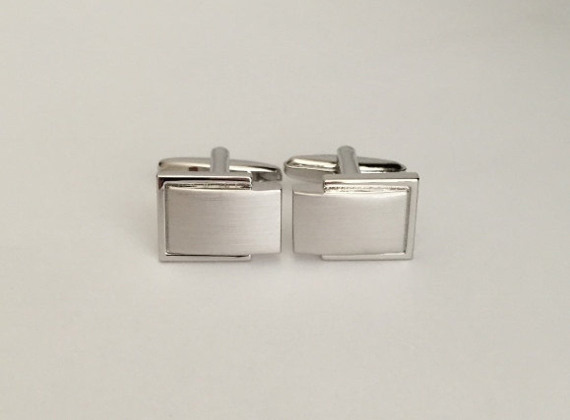 Engraved Rectangle Cufflinks. Two Tone Silver Cufflinks. - Etsy