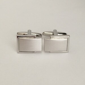 Engraved Rectangle Cufflinks. Two Tone Silver Cufflinks. Silver Brush ...