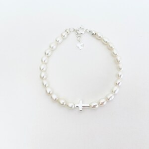 Sterling Silver Cross Adjustable Pearl Bracelet for Women Minimalist ...