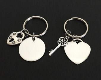 Heart & Key Chain Set. Husband and Wife Key Chains. Boyfriend ...
