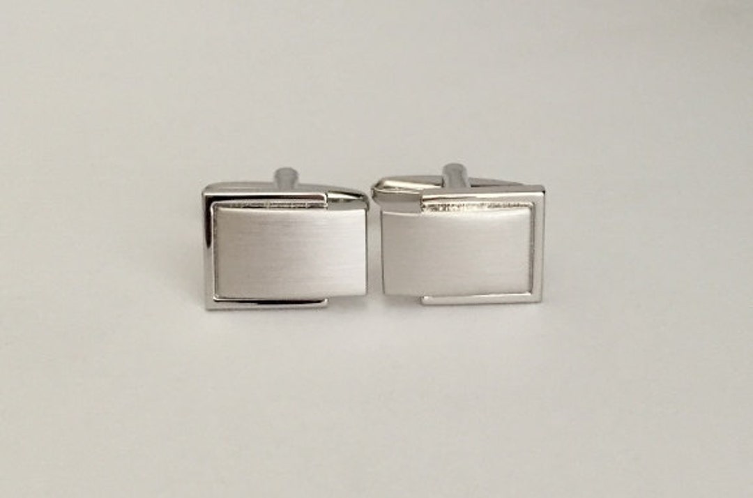 Engraved Rectangle Cufflinks. Two Tone Silver Cufflinks. Silver Brush ...