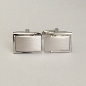 Engraved Rectangle Cufflinks. Two Tone Silver Cufflinks. Silver Brush ...