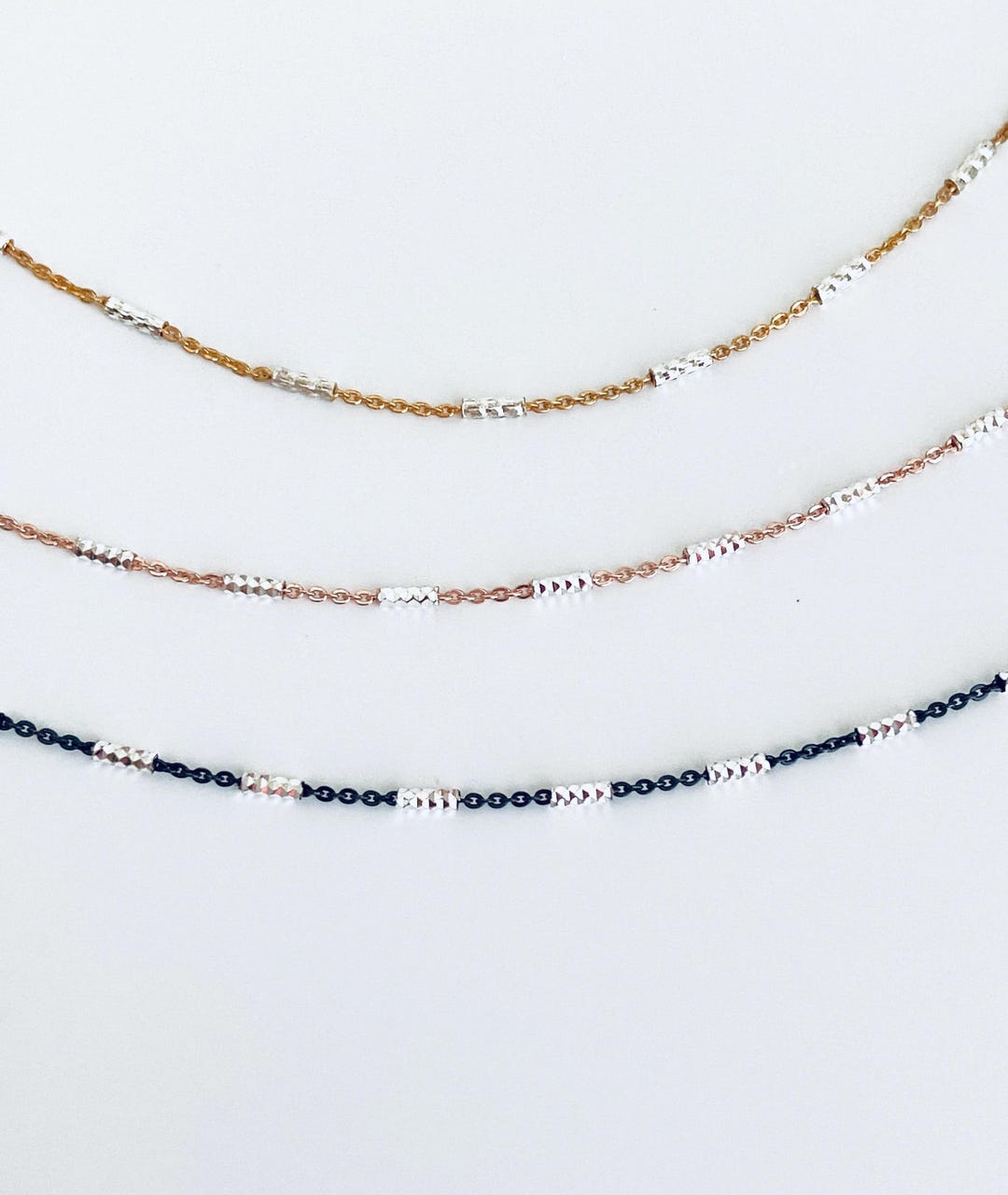 Delicate Chain Necklace. Sterling Silver Chain Necklace. Two Tone Chain ...