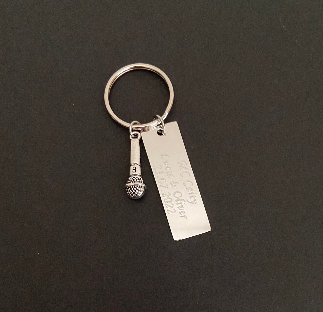 Personalized Microphone Key Chain. Customized Stainless Steel Tag. Name ...