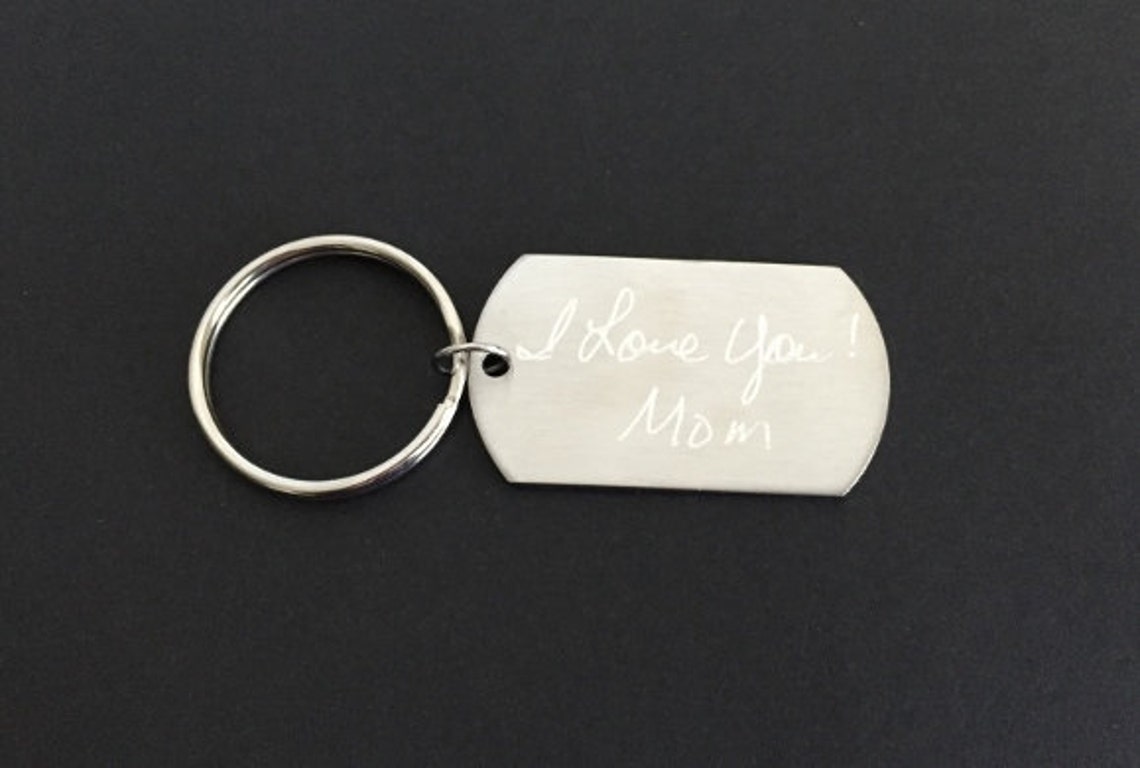 Handwriting Key Chain. Large Stainless Steel Dog Tag Key - Etsy