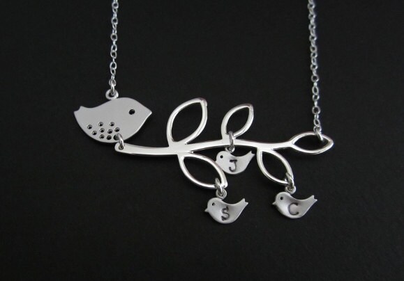 Personalized Silver Bird Necklace. Sterling Silver Branch. | Etsy