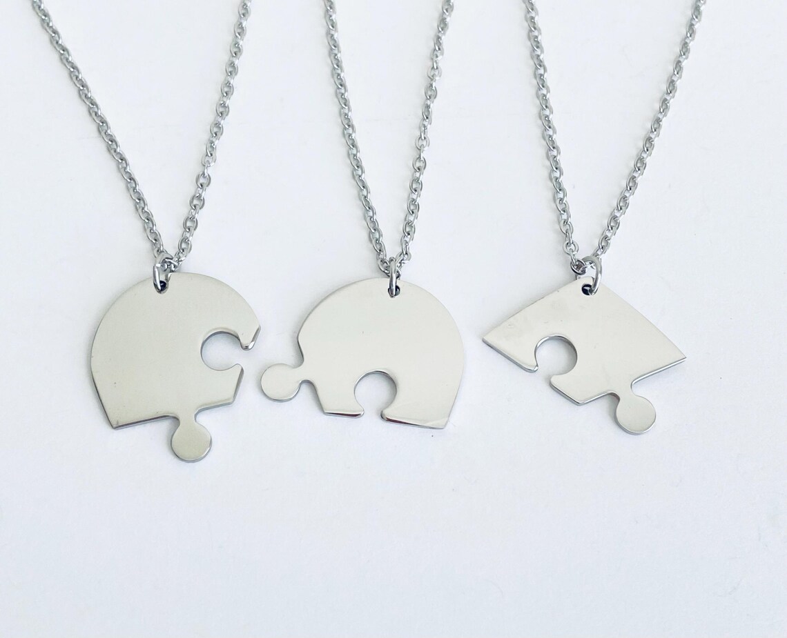3 Stainless Steel Heart Puzzle Necklaces. 3 Puzzle Necklace Set ...
