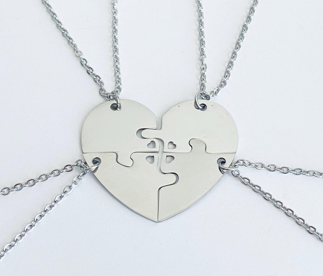 4 Pieces Personalized Stainless Steel Heart Puzzle Necklaces. Matching ...