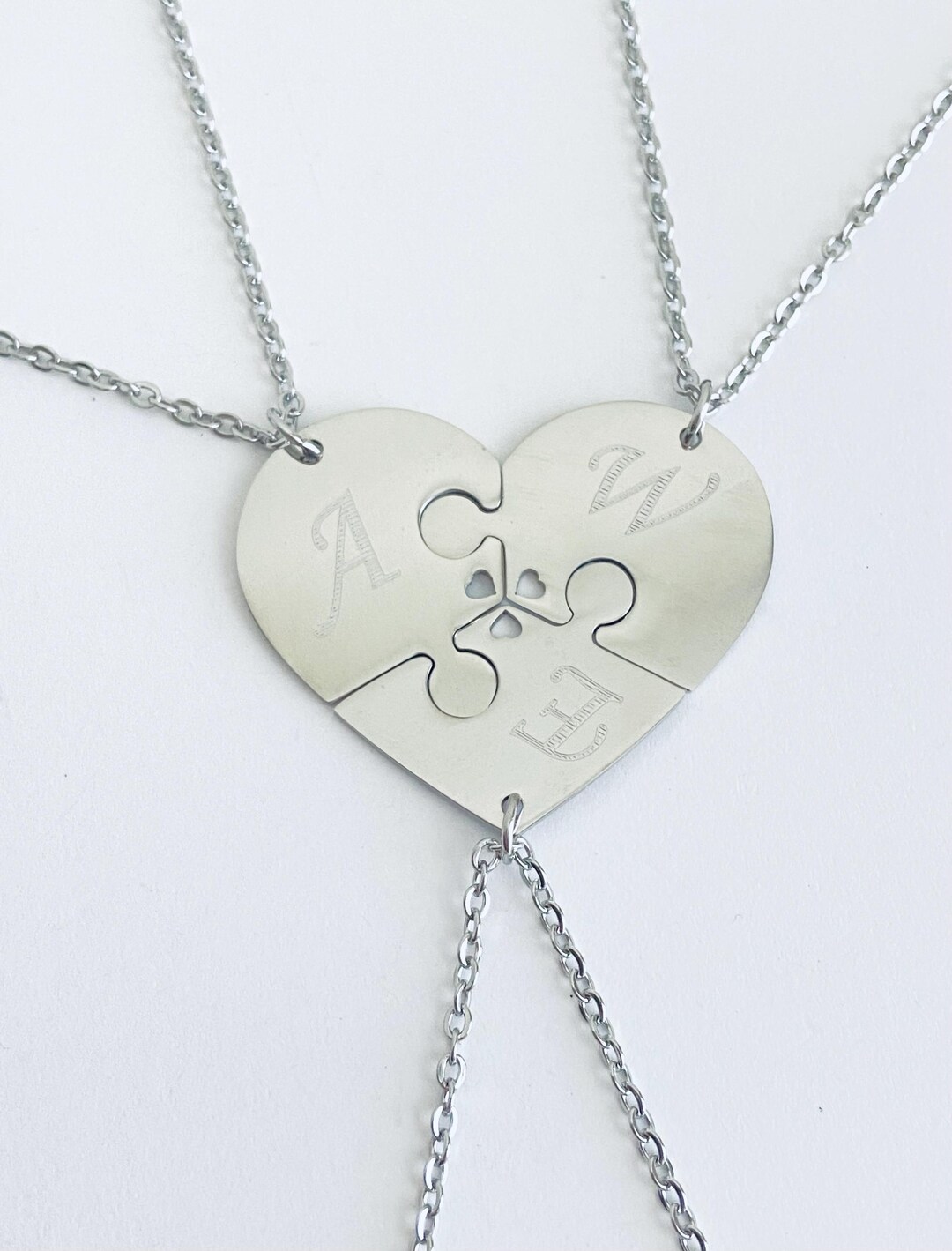 Personalized Stainless Steel Heart Puzzle Necklace Set. Monogram Jigsaw ...