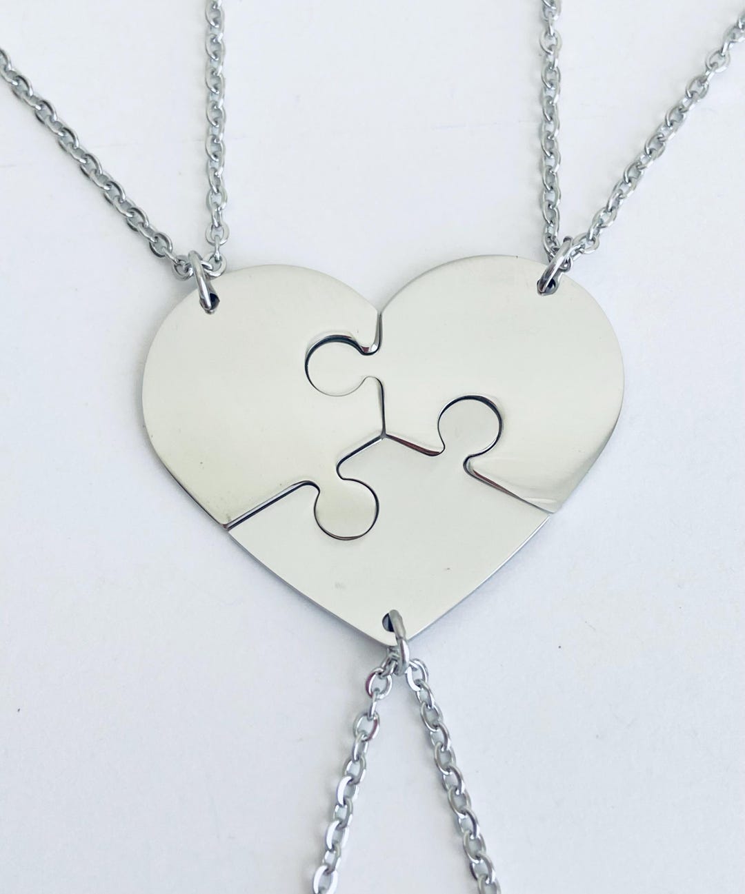 3 Stainless Steel Heart Puzzle Necklaces. 3 Puzzle Necklace Set ...