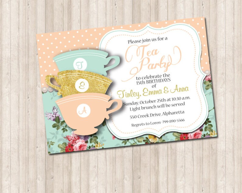 Tea Cup Party / Shower Invitation With Gold Glitter and Pearls - Etsy